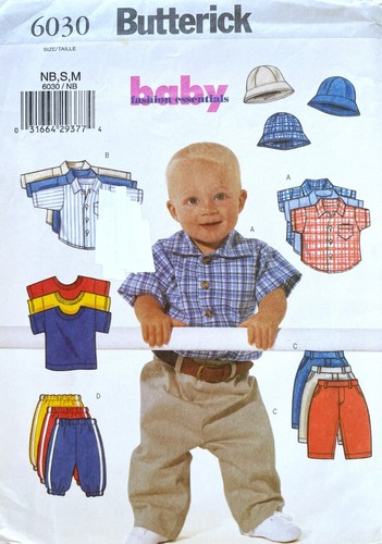 Butterick Infants' Shirt,T-Shirt,Pants,Hat Pattern 6030 Size NB-M UNCUT ...