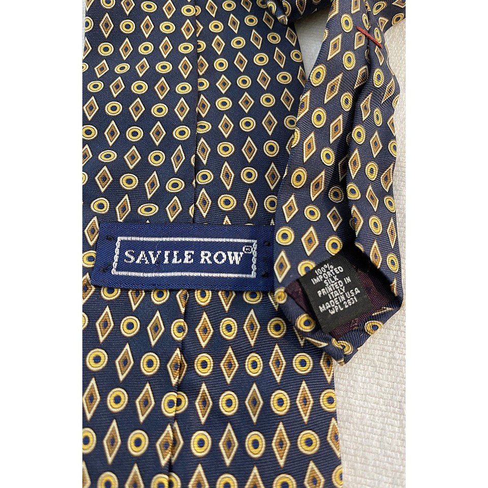 Savile Row Silk Necktie Geometric Circle Diamond Pattern Elegant Blue ...
