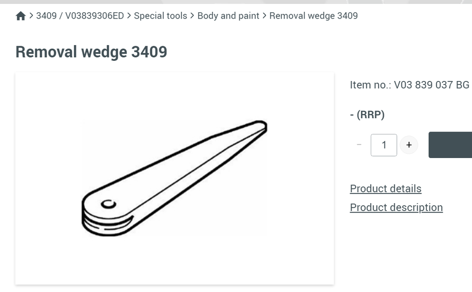Genuine VW Audi Trim Removal Plastic Wedge Pry Tool 3409 / V03839037BG ...
