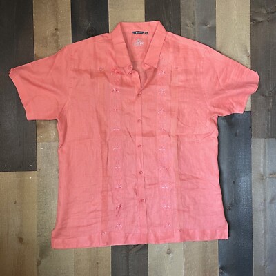 BOHIO Men's 2XL XXL Button Up Short Sleeve Shirt Embroidered Design ...