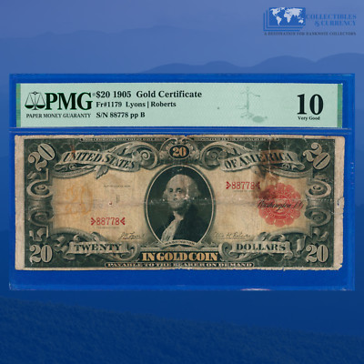 Fr.1179 1905 $20 Twenty Dollars Gold Certificate "TECHNICOLOR", PMG VG ...