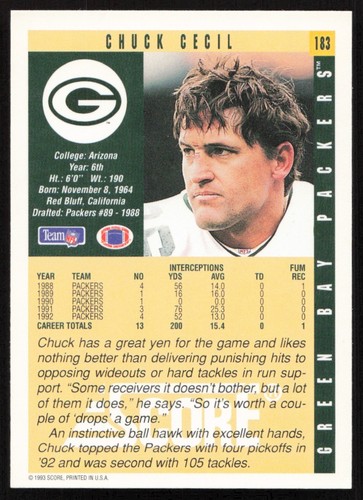 1993 Score Chuck Cecil Green Bay Packers #183 | eBay