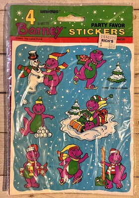 Unique Barney Dinosaur Christmas Party Favor Stickers 1993 4 Sheets New ...
