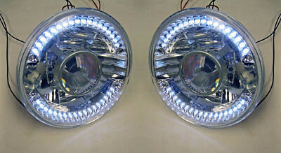 Street Rod 7" Projector Glass Headlights w/ Clear LED Turn Signals H4 ...