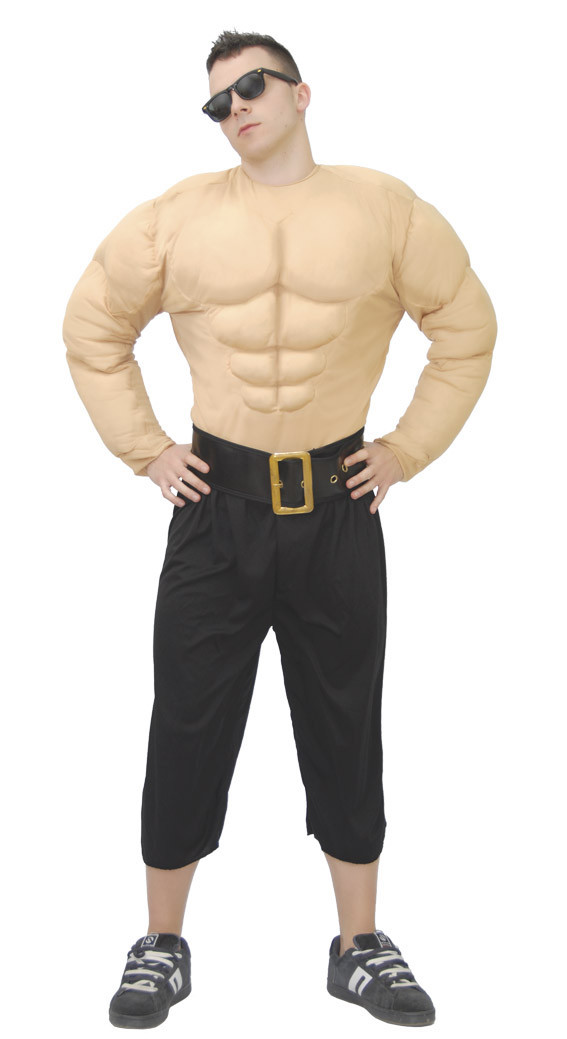 FAKE MUSCLE Chest Shirt Wrestler Fancy Dress Superhero Bodybuilder ...