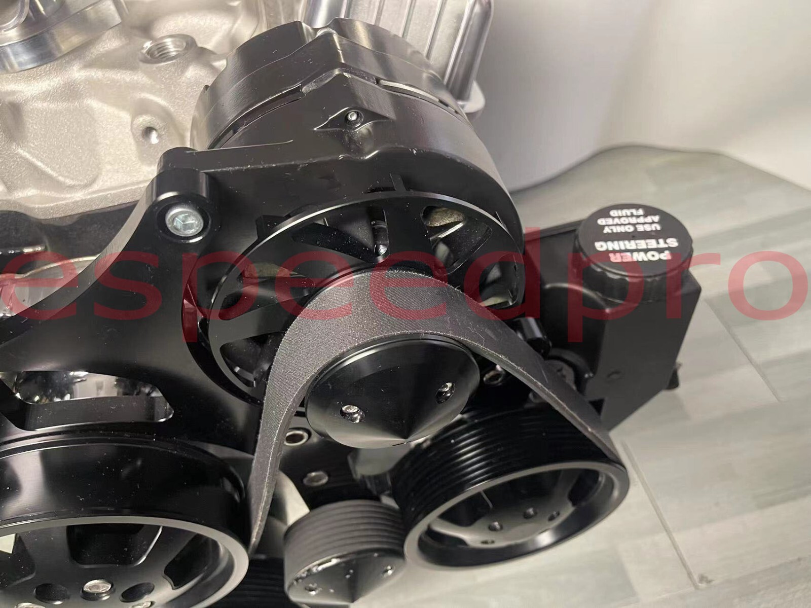 Black SBC Complete Serpentine Front Pulley Drive System Billet Bracket ...