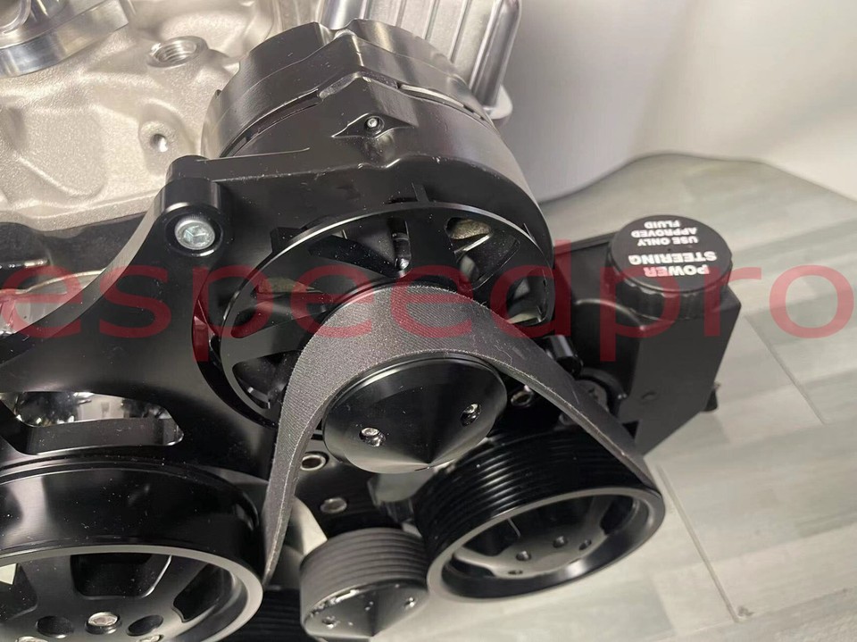 Black SBC Complete Serpentine Front Pulley Drive System Billet Bracket ...