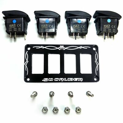 Billet Black Rocker Switch Dash Panel Plate Bezel Kit Universal with 4 ...