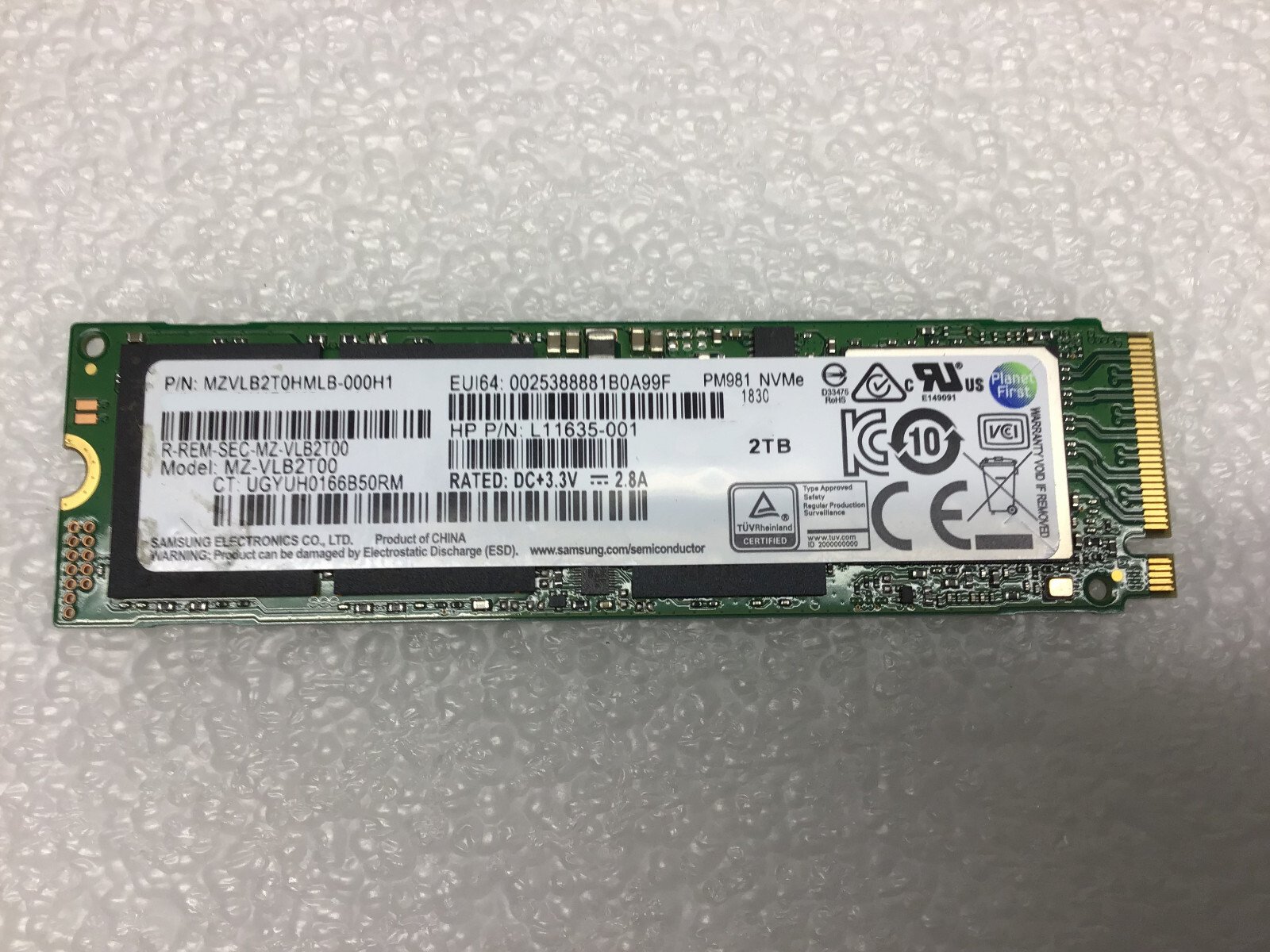 2tb Samsung M.2 SSD Pm981 NVMe Mzvlb2t0hmlb-000h1 Mz-vlb2t00 Solid ...