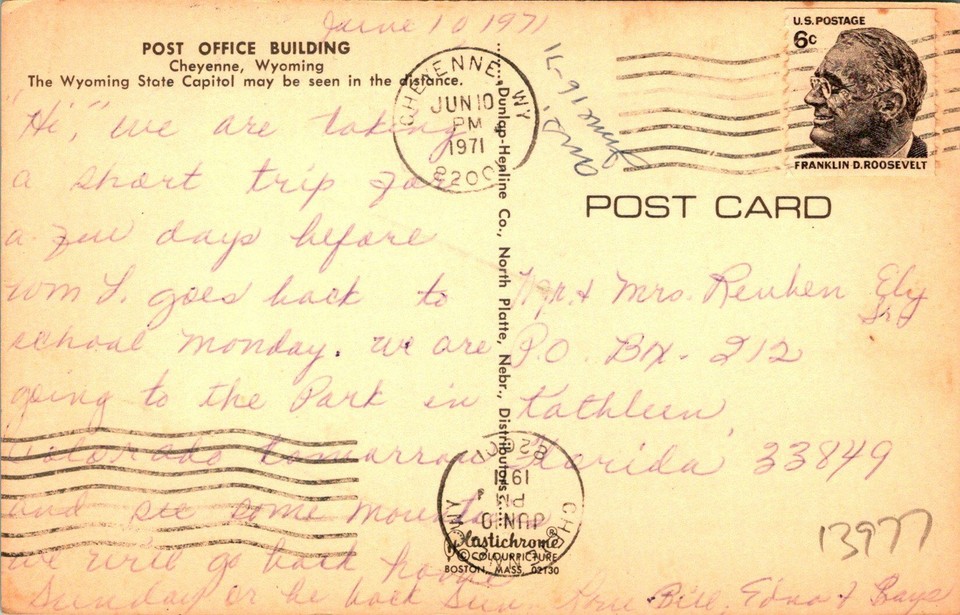 Cheyenne WY Post Office Building Postcard used (13977) | eBay