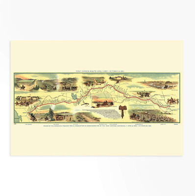 New Historix Vintage Pony Express Relay Station Trail Route Map Poster ...