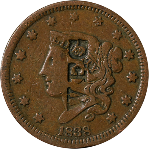 1838 Large Cent - Counterstamped 'W F G' Great Deals From The Executive ...