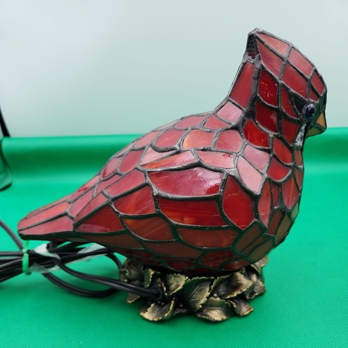 Vintage Stained Glass Tiffany Style Cardinal Bird Table Lamp Night ...
