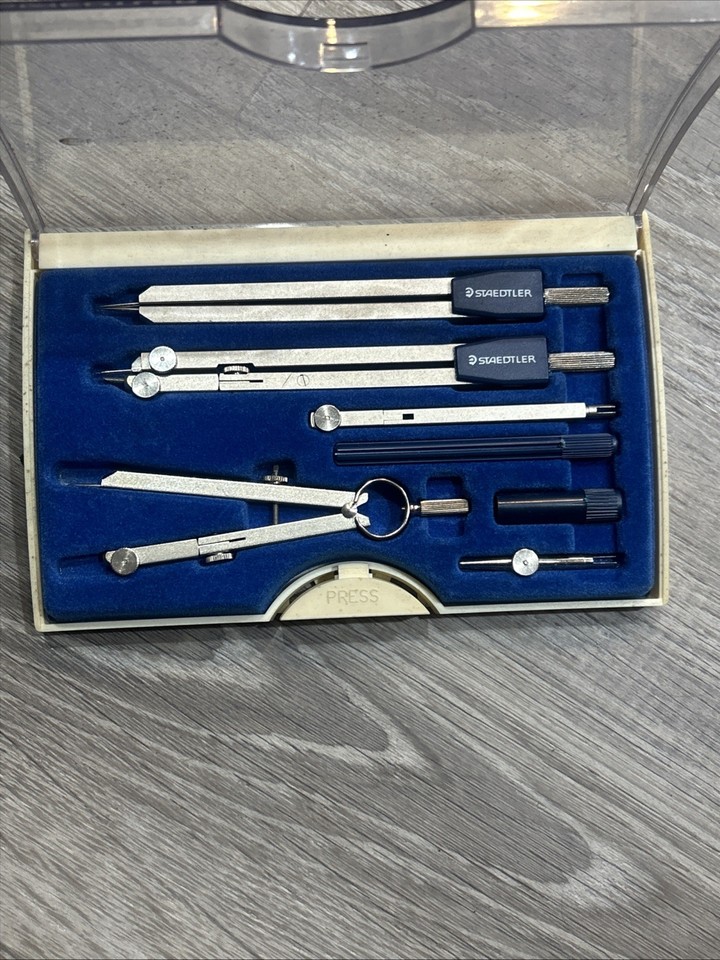 Staedtler Model 559 09 Student Drafting Class Compass 7pc set & OG Hard ...