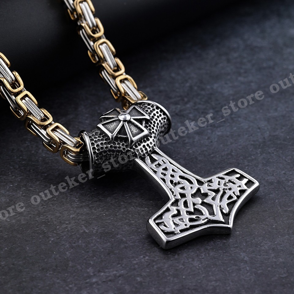 Viking Mjolnir Pendant Thor Gold Heavy Hammer Stainless Steel Thors ...