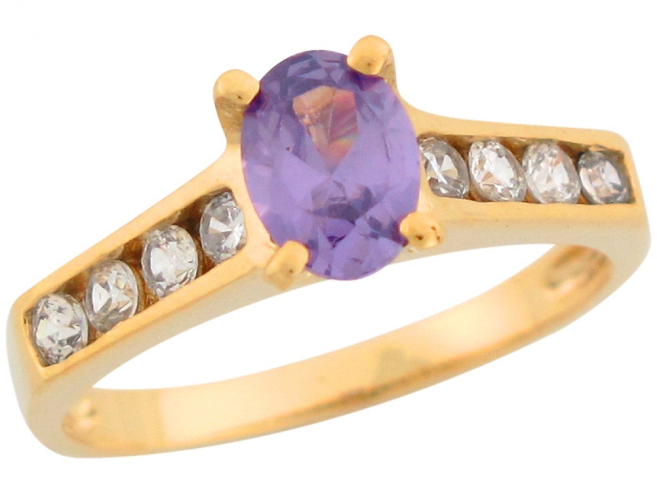 10k or 14k Yellow Gold Simulated Amethyst Channel Set White CZ Cute ...
