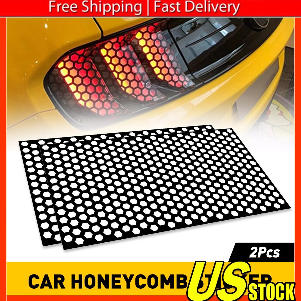 2pcs Universal Car Rear Tail Light Stickers Honeycomb Type Decal Carbon ...