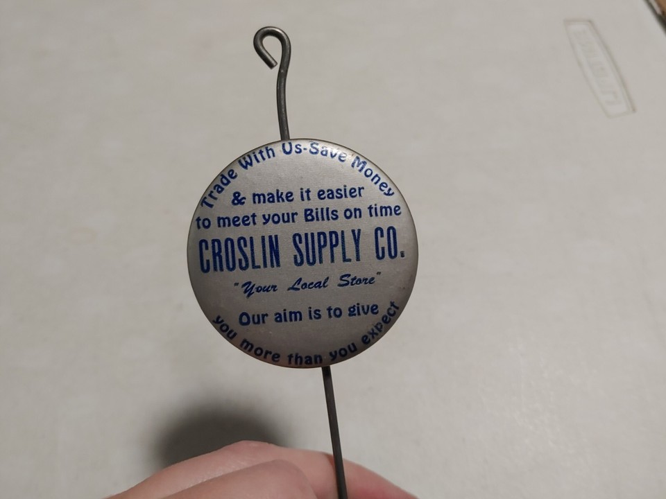 Vintage Croslin Supply Co Store Advertising Celluloid? Receipt Hook | eBay