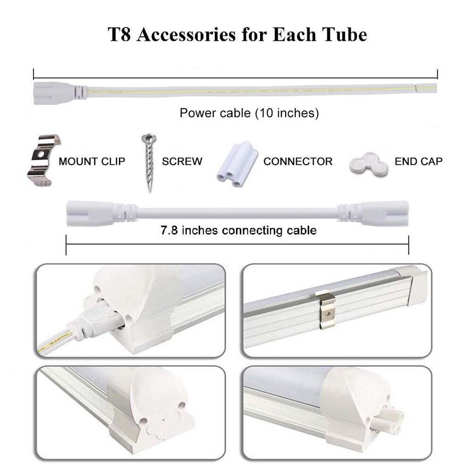 T8 Integrated LED Tube Lights Garage 4FT-8FT 36W-120W LED Shop Light ...