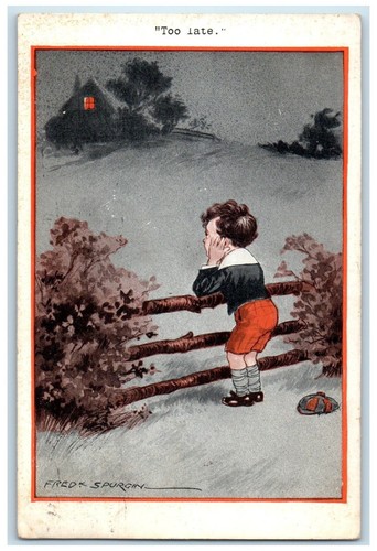 1913 Little Boy Waiting Winter Scene Fred Spurgin Artist Signed Antique ...