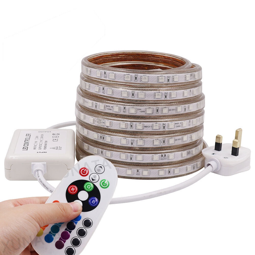 RGB LED Strip Lights 220V 240V 5050 SMD Rope Tape Waterproof IP67 UK ...