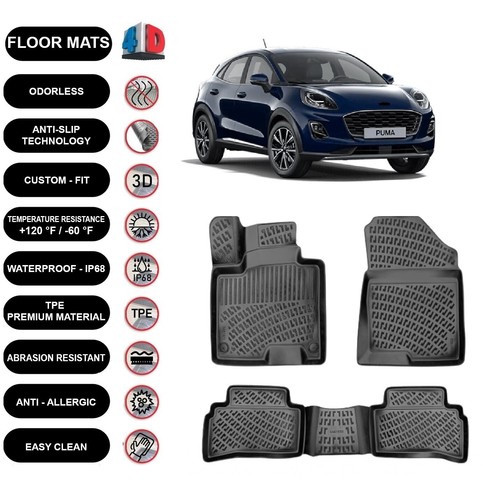 Floor Mats Liner Fits Ford Puma 2019-2022 4D Waterproof Molded Black ...