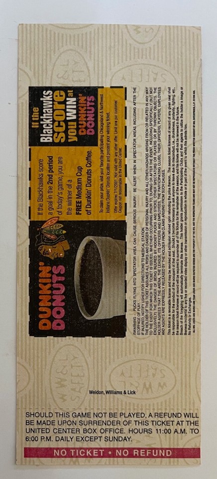 Chicago Blackhawks NHL Hockey Game Ticket Stub December 27 2000 Coyotes ...