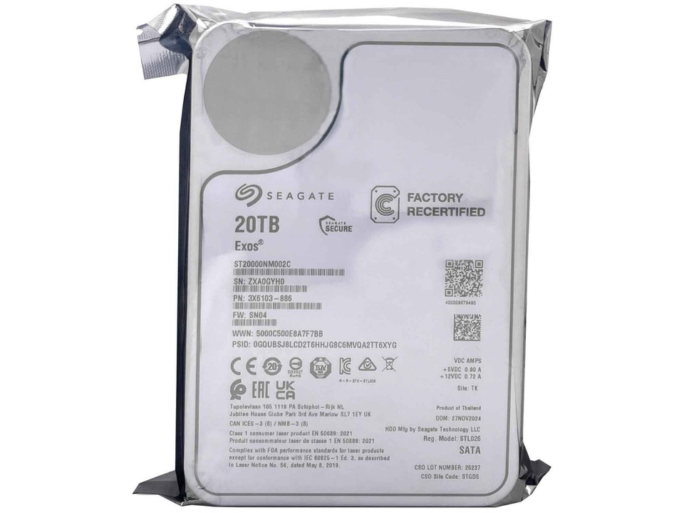 Seagate 20TB 7200RPM ST20000NM002C SATA 6Gb/s 256MB 3.5in Enterprise ...