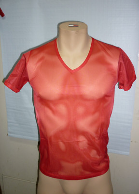 JOHNNIE OWENS RED MUSCLE SHIRT SHEER SMALL VTG. NYLON | eBay