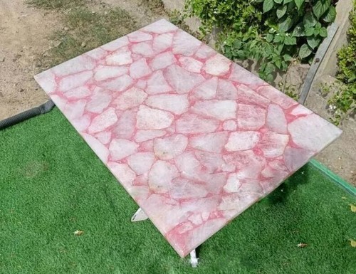 24"x36" Pink Agate Rose Quartz Dining Table Mosaic Stone Garden ...