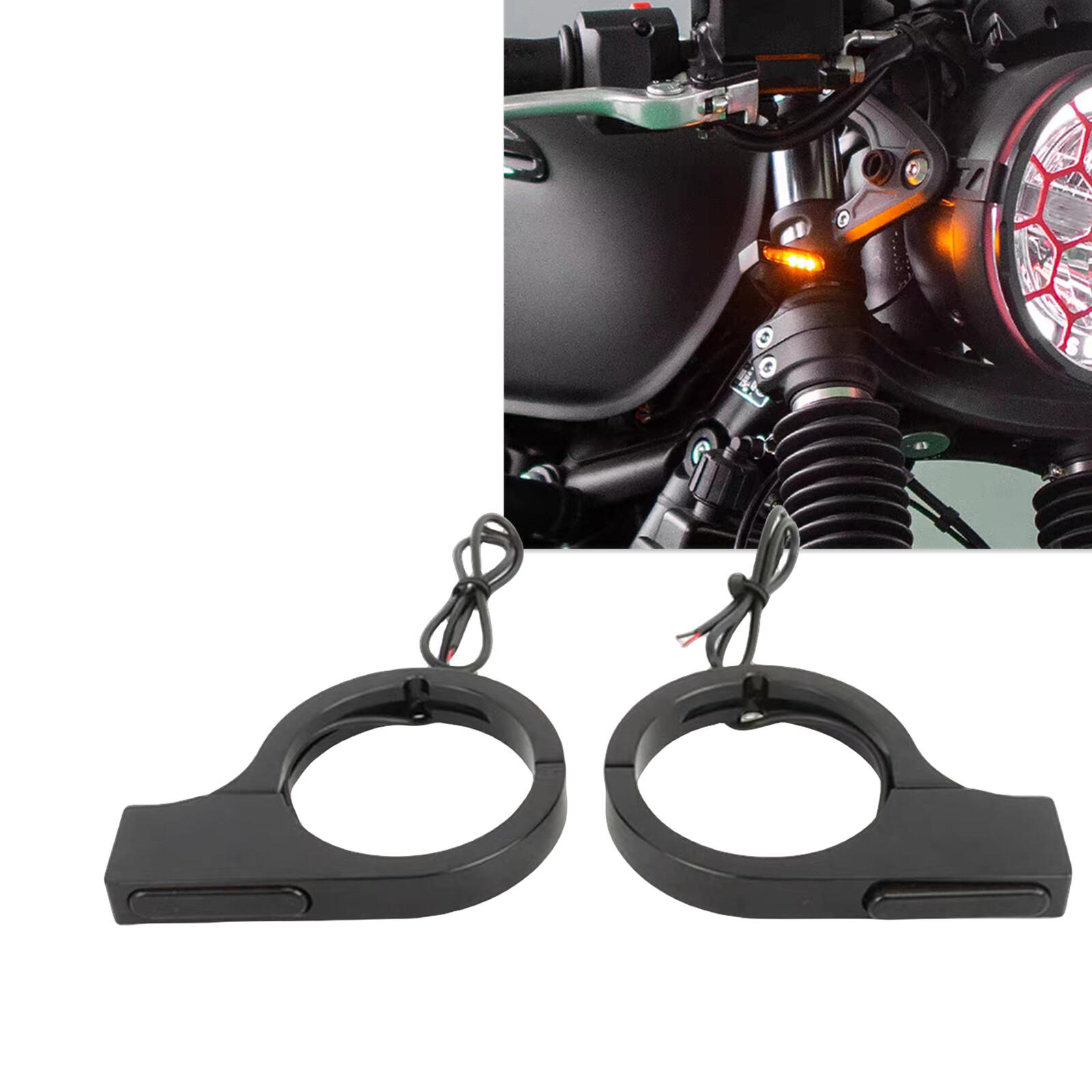 Black Motorcycle Front Fork LED Turn Signal Lamp Indicator Lights 02001 ...