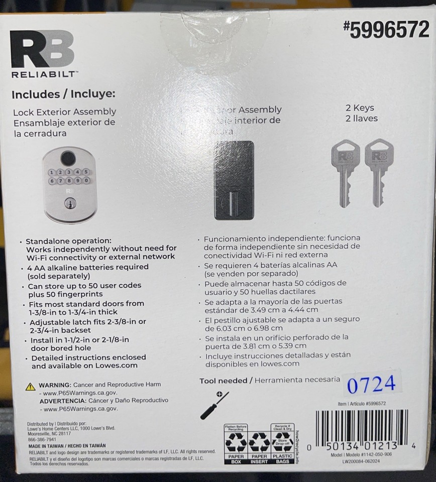 New Reliabilt Fingerprint Deadbolt Door Lock BackLit Keypad in Satin ...