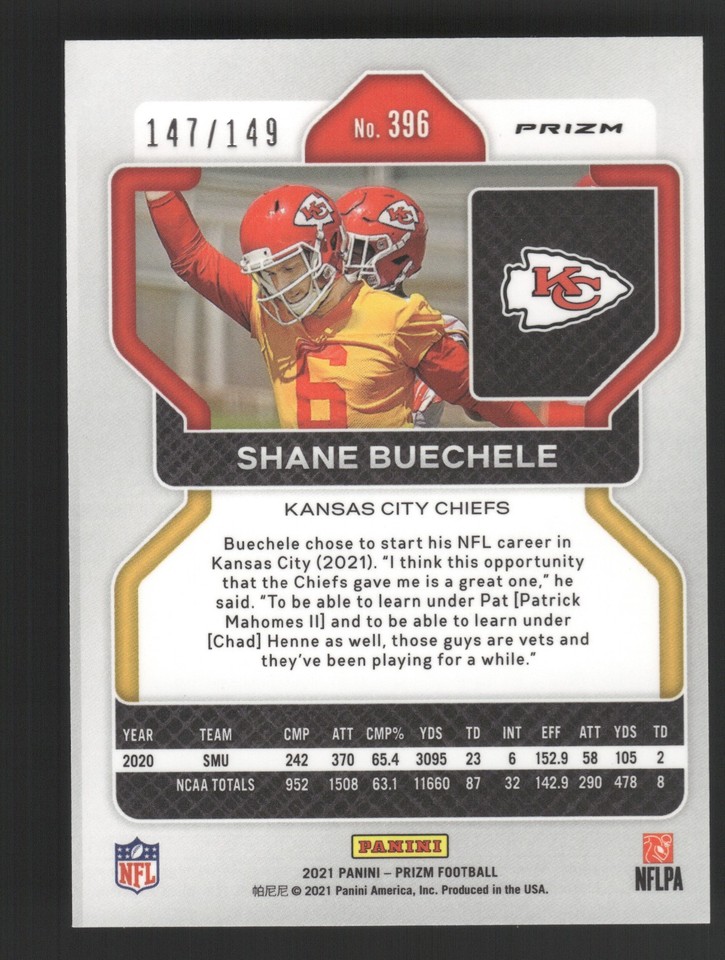 2021 2021 Panini Prizm Football Shane Buechele #396 Red Wave Prizm RC ...