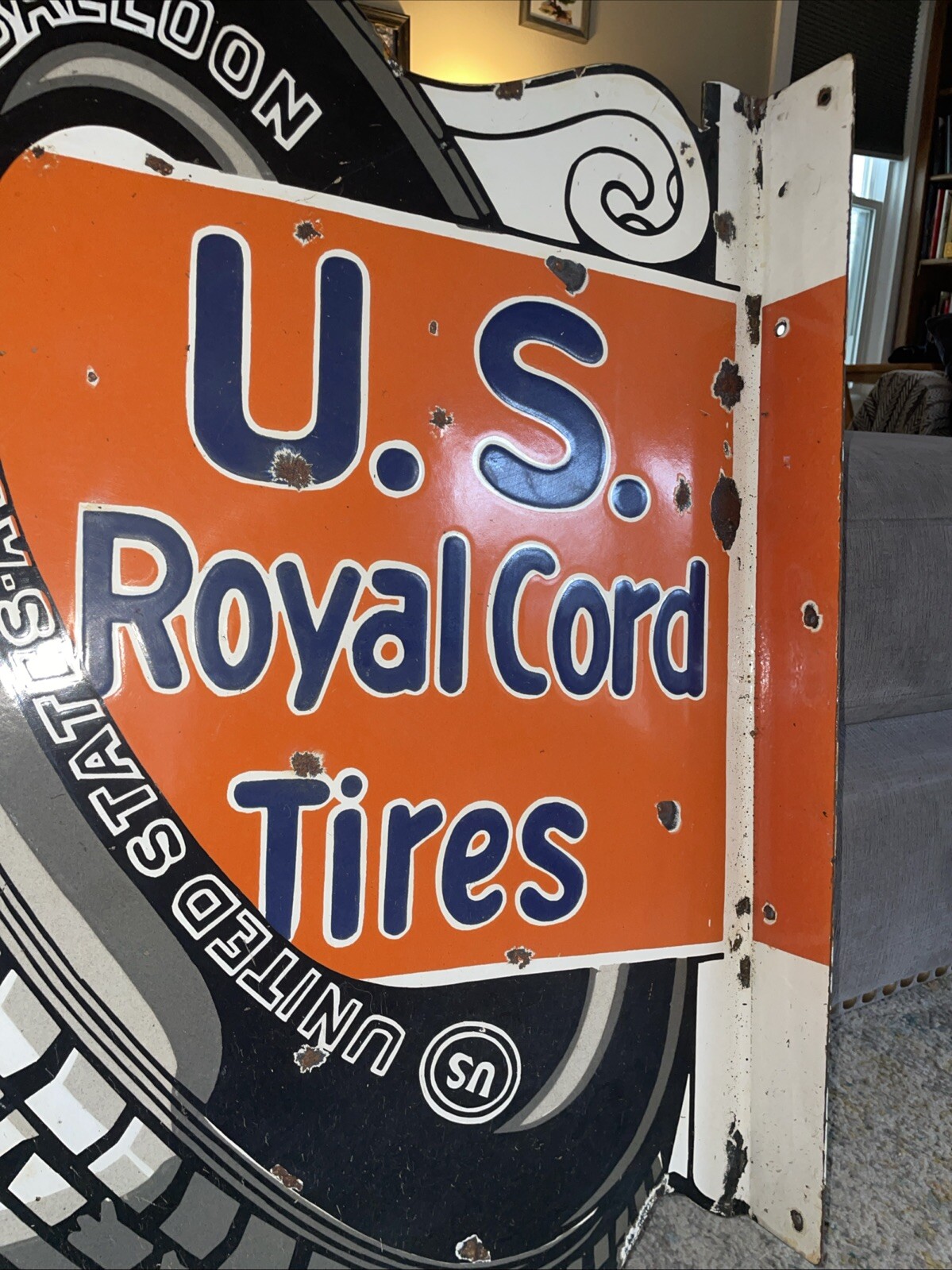 Large Vintage U.S. Tires Flange Porcelain Sign | eBay