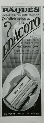 PUBLICITÉ DE PRESSE 1931 EDACOTO LE PORTE-MINE ENTIÈREMENT AUTOMATIQUE ...