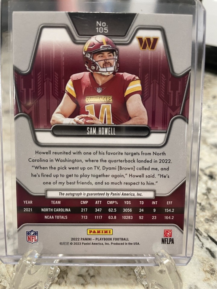 2022 Panini Playbook Sam Howell Auto #105 Washington Commanders Rookie ...