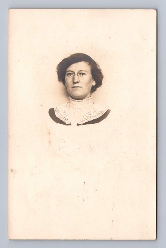Disembodied Head Woman in White Lace Doily RPPC Antique Studio Photo ...
