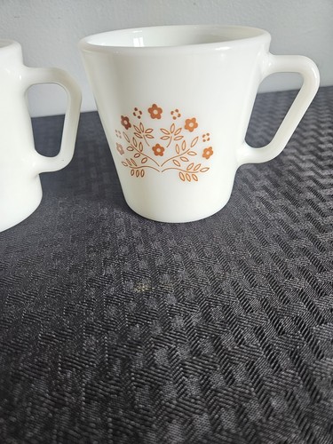 Vintage Pyrex Milk Glass Coffee Cup Mug Summer Impressions Brown Flower ...