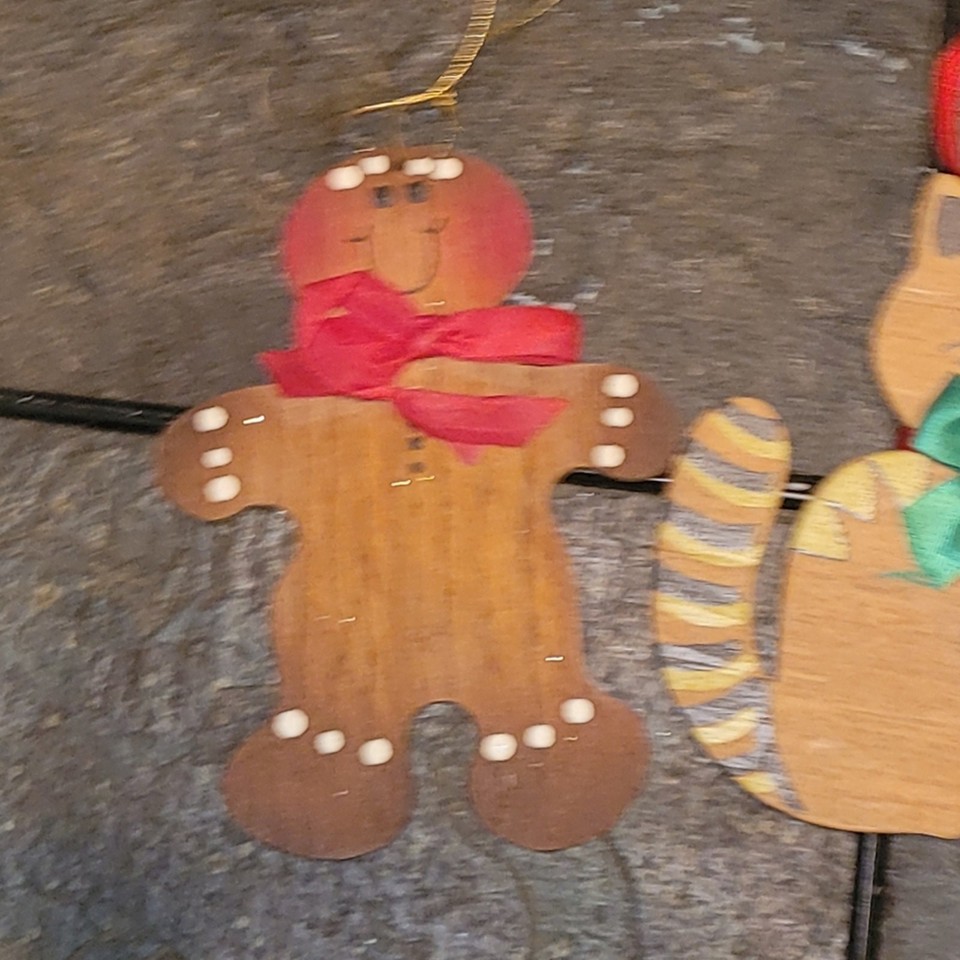 Vntg 1988 Kurt Adler Hand Painted Wood Ornaments Cat Ginger Bread Man ...