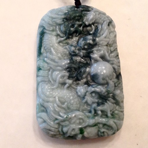 ~ Certified Natural Unenhanced Carved Green Jade Pendant - Dragons ...