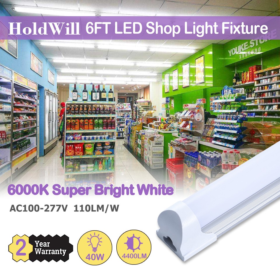 6 PACK 2FT 4FT 5FT 6FT 8FT LED Shop Lights Linkable Fixture High Output ...