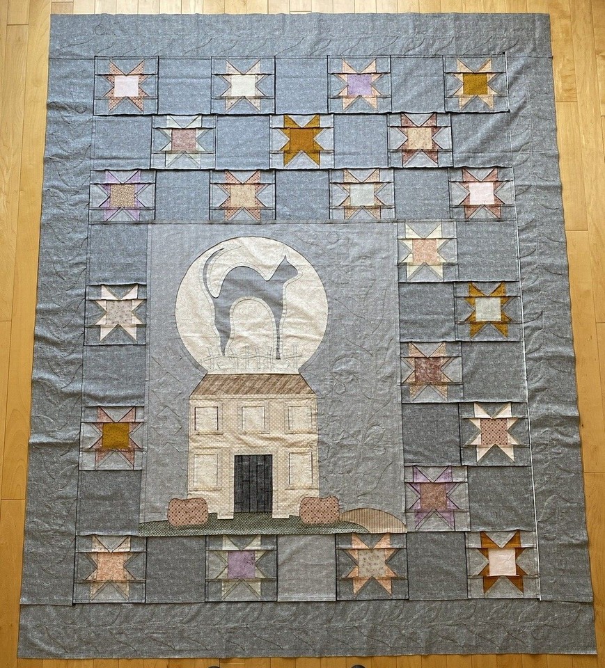 Midnight Silhouette Quilt Top Hand Applique Fall Colors Halloween Black ...