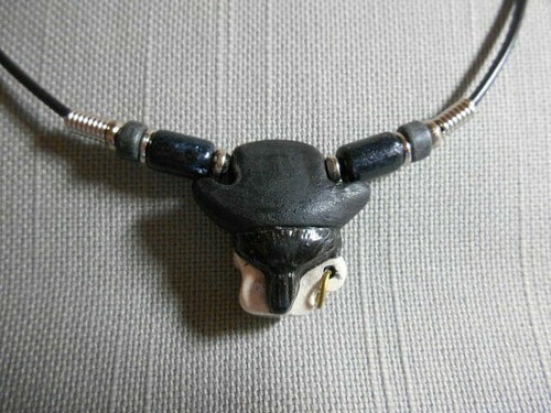 Novelty 18" Pirate Necklace Ceramic Skull Black Leather Cord FIMO Beads ...