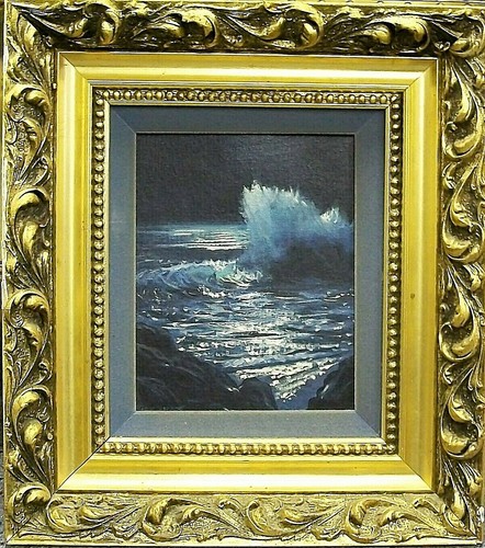 VIOLET PARKHURST Oil Painting Ocean Waves at Night Seascape ...