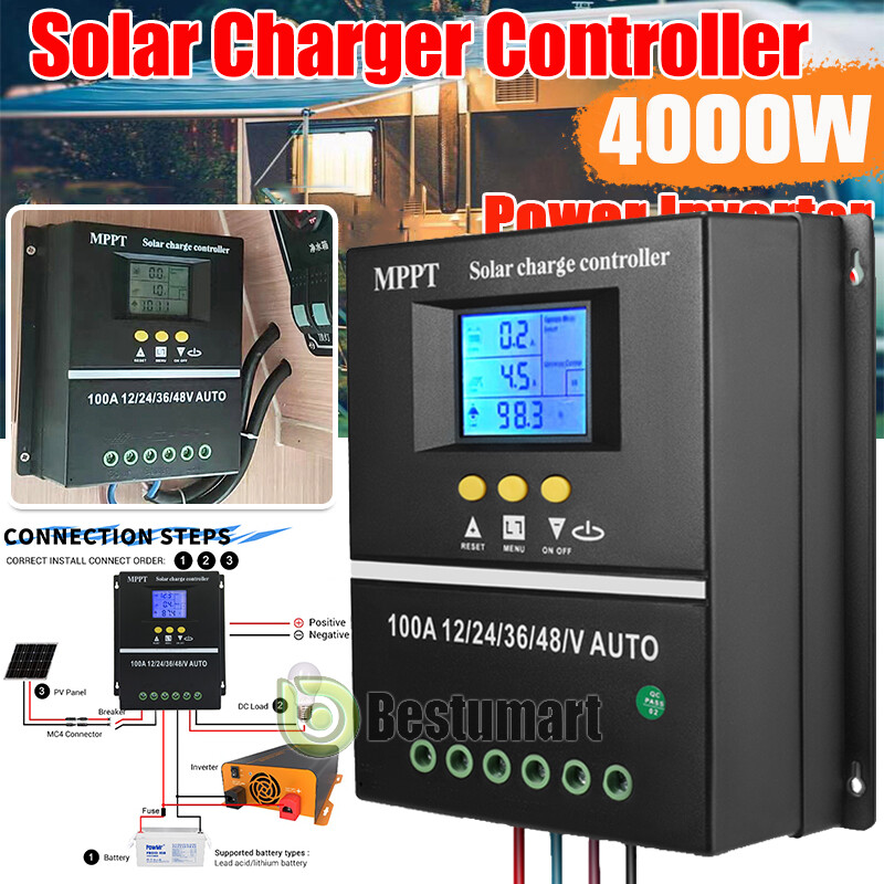 2USB 100A MPPT Solar Controller 12/24/36/48V Battery Charger For Solar ...