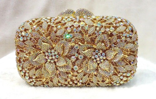 Rainbow Gold 3D Rose Flowers Handmade Austrian Crystal Evening Cocktail ...