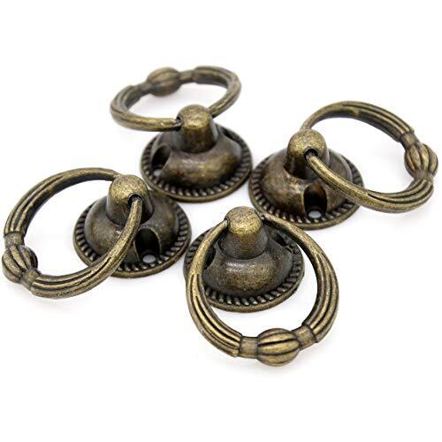 6 PCs Vintage Antique Brass Drop Ring Pulls -Drawer Ring Handles with Two Scr... | eBay