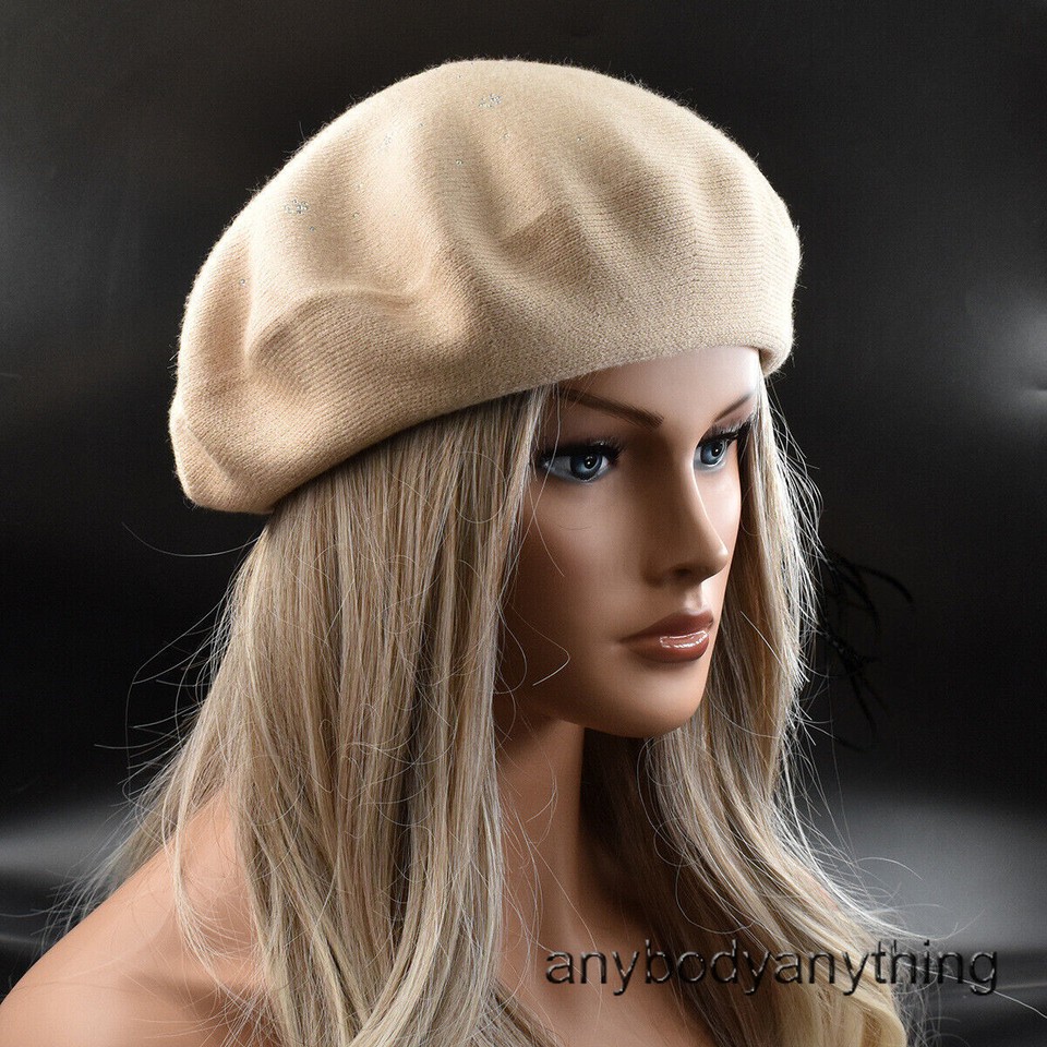 Women Wool Cashmere Blend Winter Knitted Berets Hat Warm Painter Cap ...