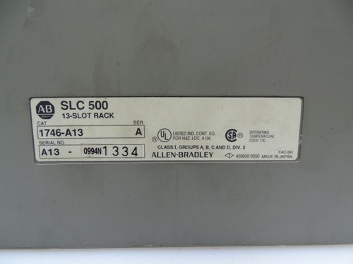ALLEN-BRADLEY 1746-A13 SER A *CRACKED PLATE* 13 SLOT PLC RACK (138984 ...