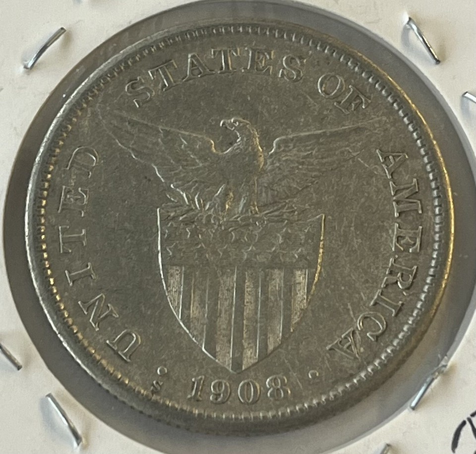 Philippines One Peso Filipinas / United States of America 1908-S Silver ...
